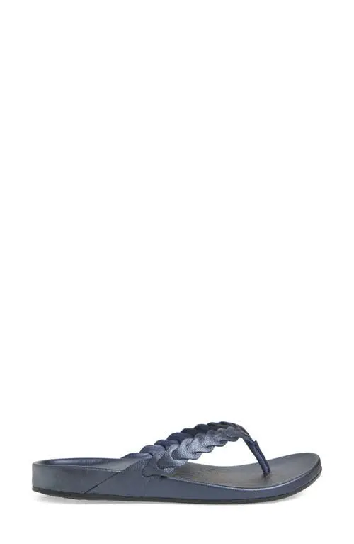 Olukai Lei Leather Flip Flop - Mood Indigo / Mood Indigo