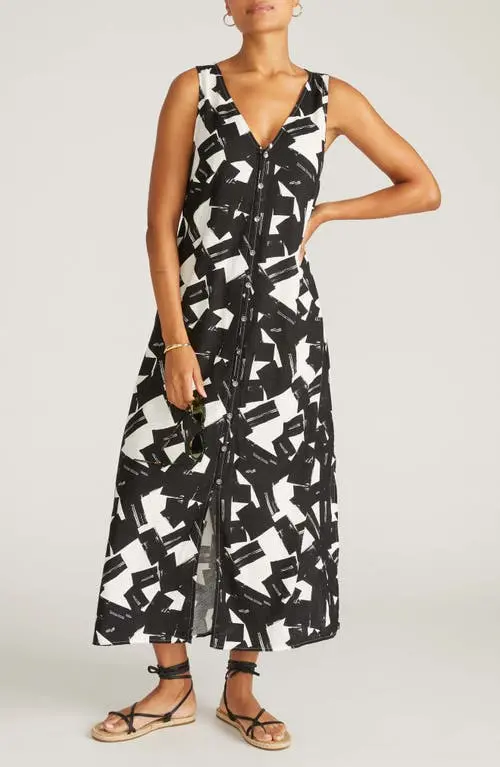 Universal Standard Islet Linen Blend Maxi Dress - Ipanema Print In Black