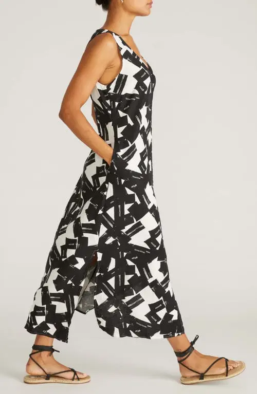 Universal Standard Islet Linen Blend Maxi Dress - Ipanema Print In Black