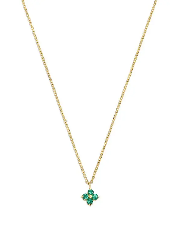 Zoe Chicco 14k Gold Emerald Flower Pendant Necklace - Yellow