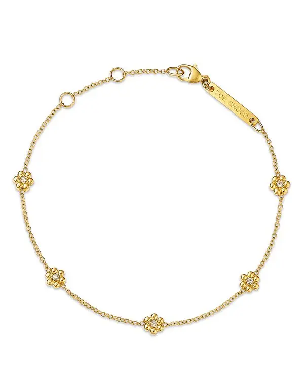 Zoe Chicco 14k Yellow Diamond Flower Link Bracelet - Gold