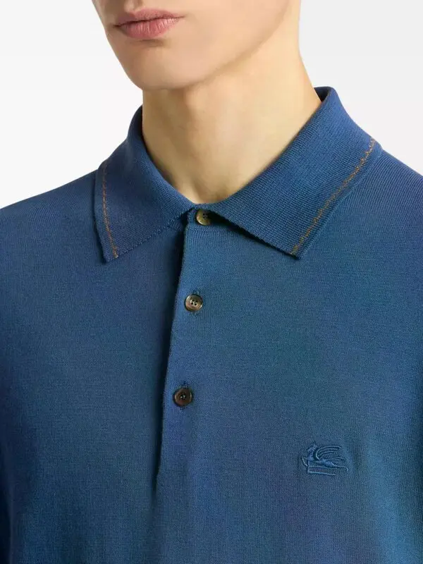 Etro Pegaso-motif Cotton Polo Shirt - Blue
