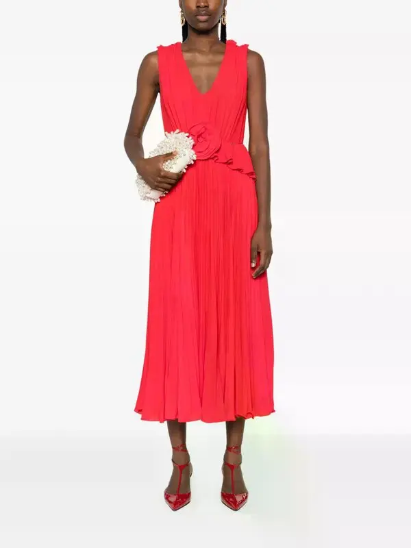 NISSA Floral-appliqué Maxi Dress - Red