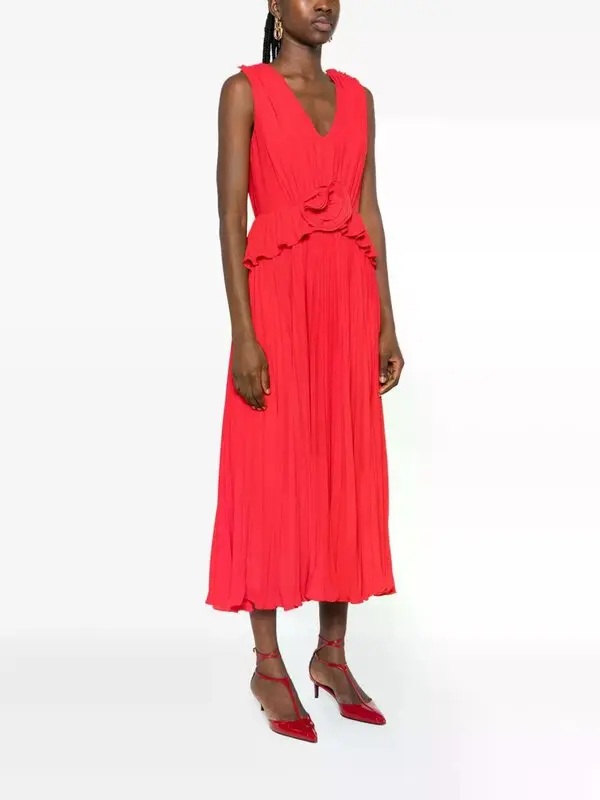 NISSA Floral-appliqué Maxi Dress - Red