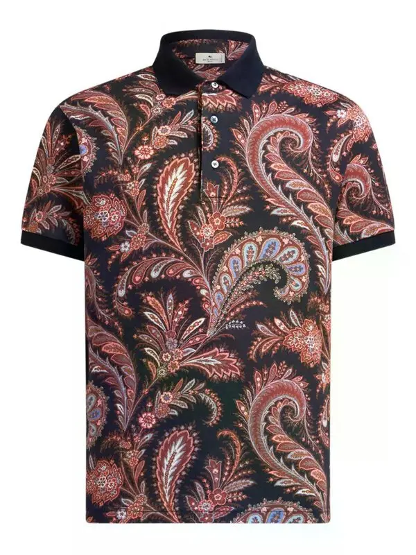 Etro Paisley-print Cotton Polo Shirt - Black