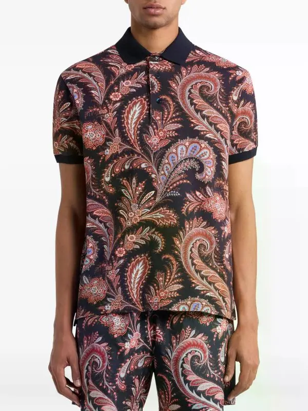 Etro Paisley-print Cotton Polo Shirt - Black
