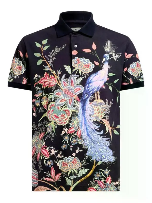 Etro Flowers And Peacock Polo Shirt