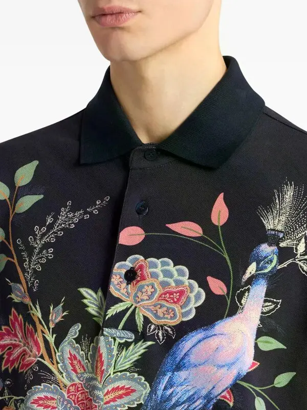 Etro Flowers And Peacock Polo Shirt