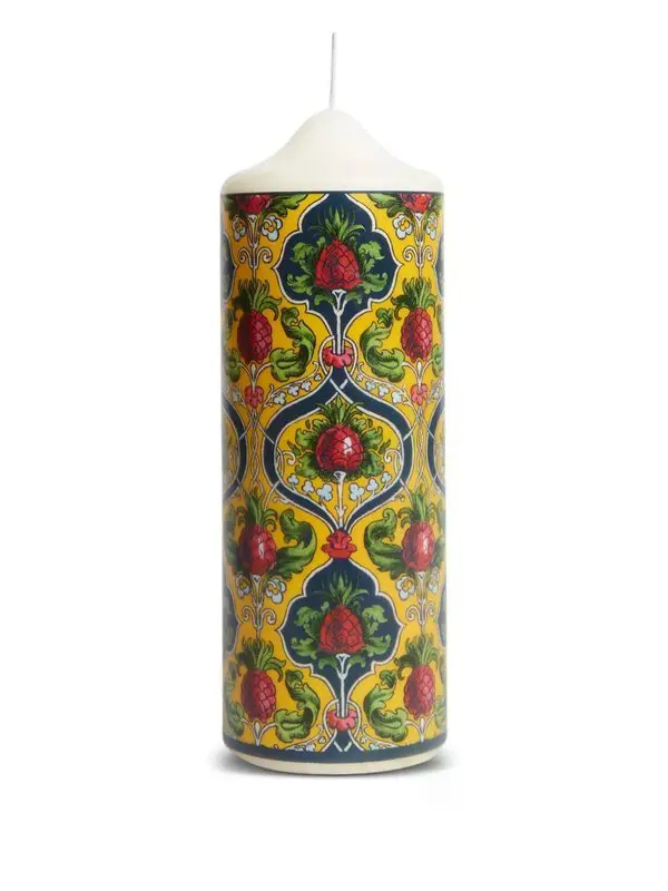 La DoubleJ Ananas-print Pillar Candle - Yellow