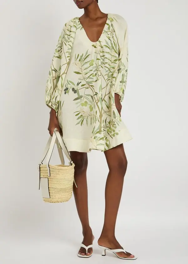 Bernadette Printed Linen Mini Dress In Multi Print - 50% Off | Editorialist