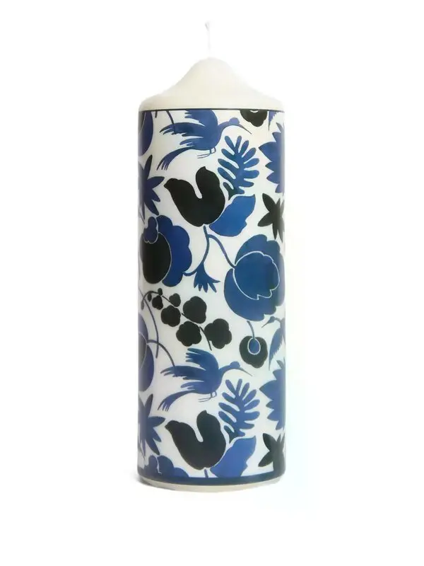 La DoubleJ Wildbird-print Pillar Candle - Blue