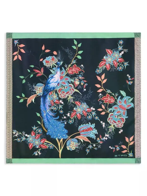 Etro Peacock-print Pocket Square - Blue