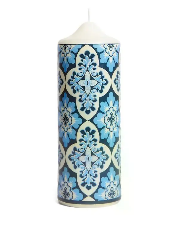 La DoubleJ Palazzo-print Pillar Candle - Blue