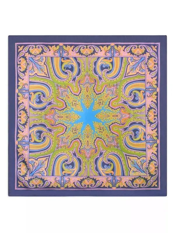 Etro Silk Pocket Square - Blue