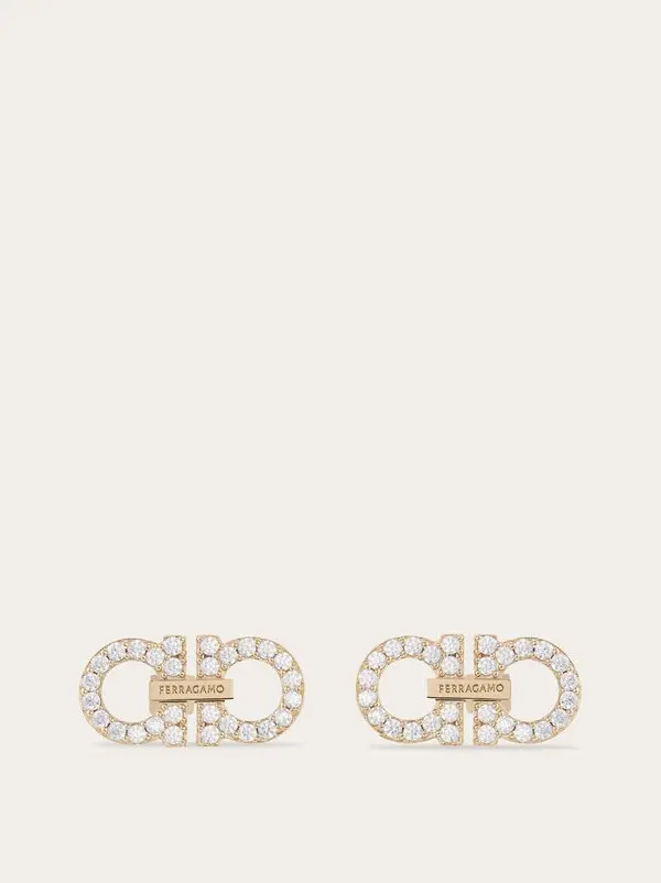 FERRAGAMO Double Gancini Crystal Embellished Earrings - Gold