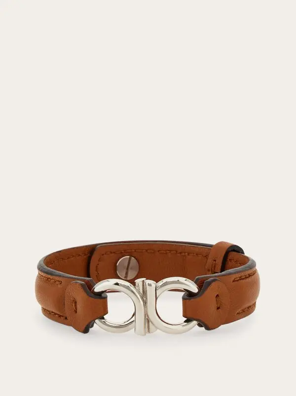 FERRAGAMO Double Gancini Leather Bracelet - Brown