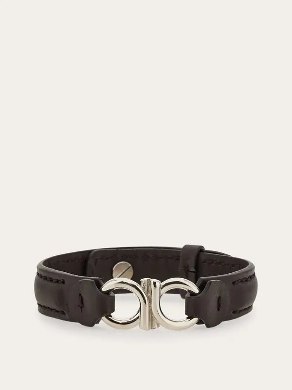 FERRAGAMO Double Gancini Leather Bracelet - Brown