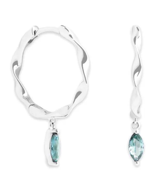 ASTRID & MIYU Twist Hoop Earrings With Alexandrite - Silver