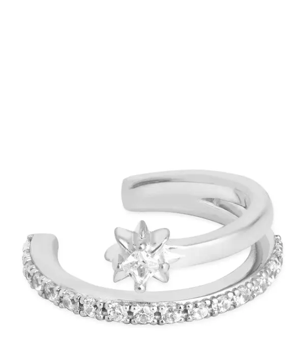 ASTRID & MIYU Rhodium-plated Cosmic Crystal Illusion Ear Cuff - Silver