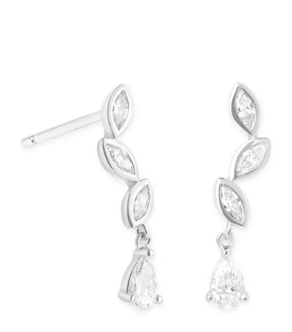 ASTRID & MIYU 14-karat White Gold Diamond Drop Earrings - Silver