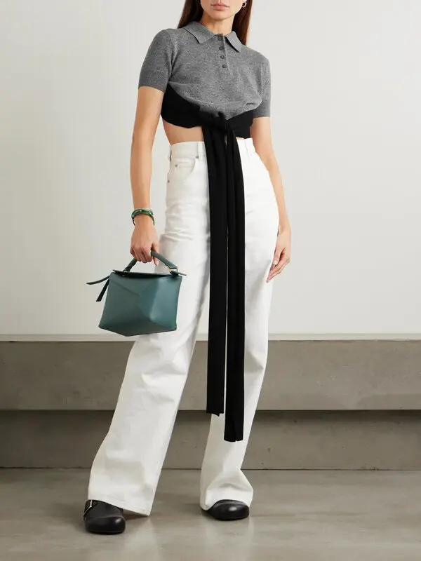 Loewe Cropped Open-back Tie-front Wool-blend Polo Shirt