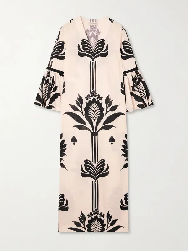 ANDRES OTALORA Rajasthan Printed Linen Maxi Dress - Ivory