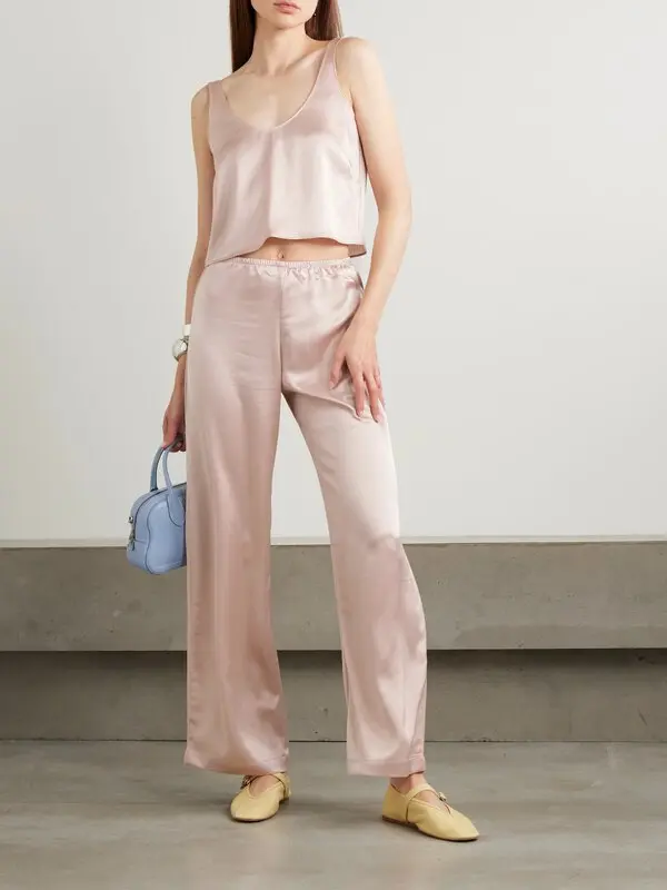 LESET Barb Washed-satin Wide-leg Pants - Pink