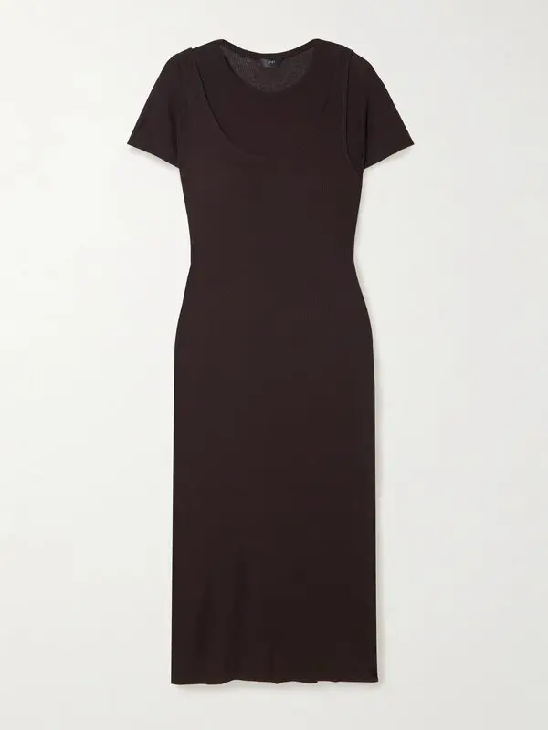LESET Rozzi Layered Ribbed Jersey Midi Dress