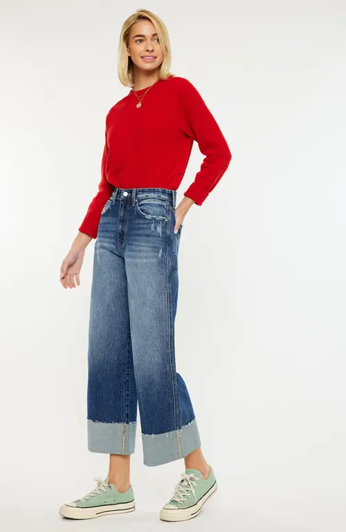KANCAN Lynn 90's Cropped Wide Leg Jeans - Medium Wash