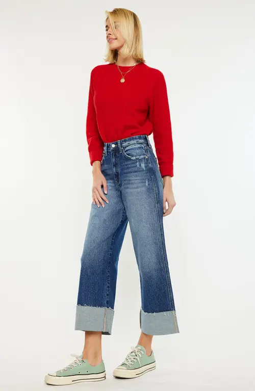 KANCAN Lynn 90's Cropped Wide Leg Jeans - Medium Wash