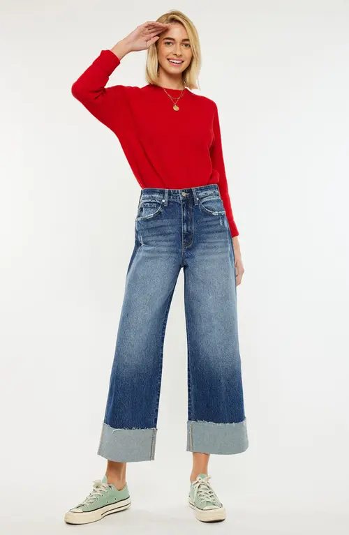 KANCAN Lynn 90's Cropped Wide Leg Jeans - Medium Wash