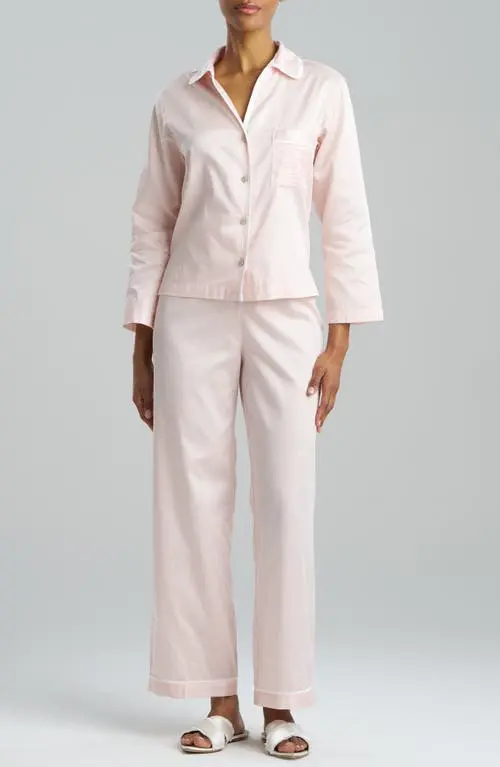 Natori Embroidered Trim Cotton Sateen Pajamas - Blush