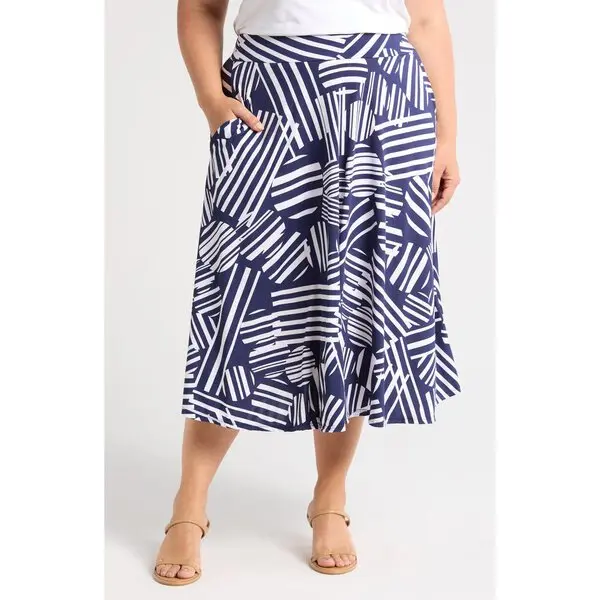 24SEVEN COMFORT APPAREL Geometric Print Midi Skirt