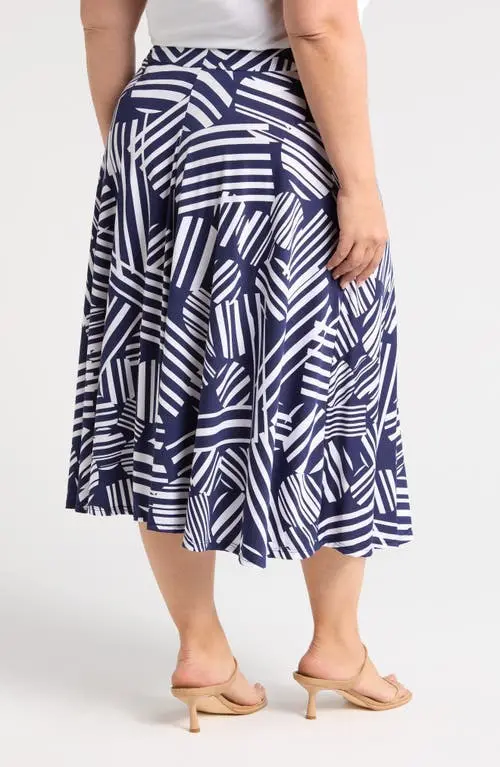 24SEVEN COMFORT APPAREL Geometric Print Midi Skirt