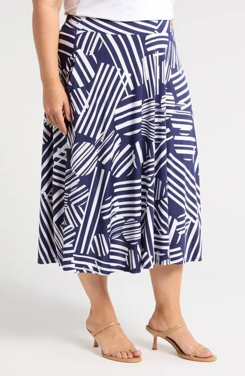 24SEVEN COMFORT APPAREL Geometric Print Midi Skirt