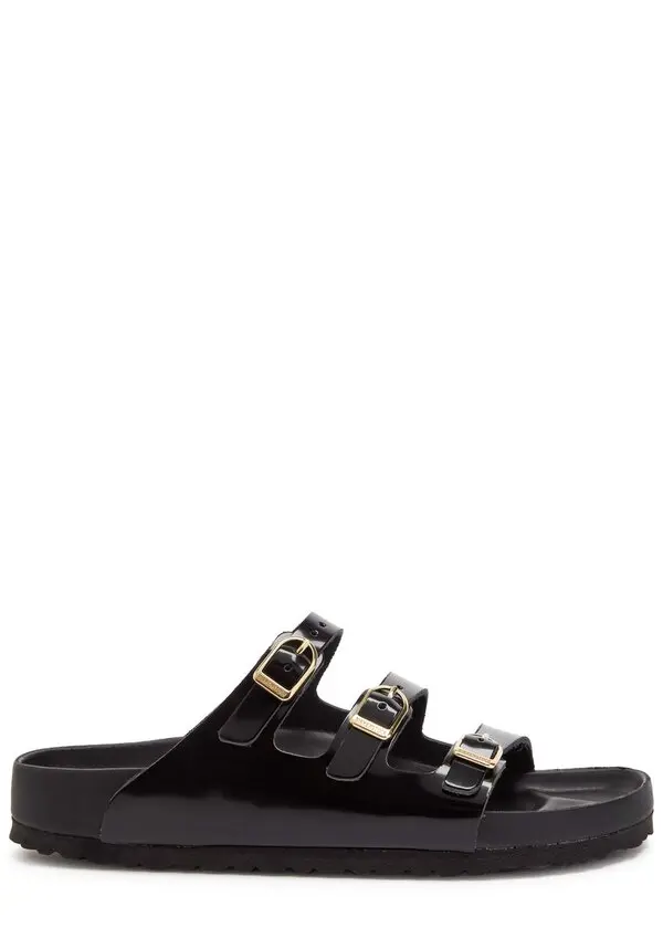 BIRKENSTOCK Patent Leather Sliders With Adjustable Buckles