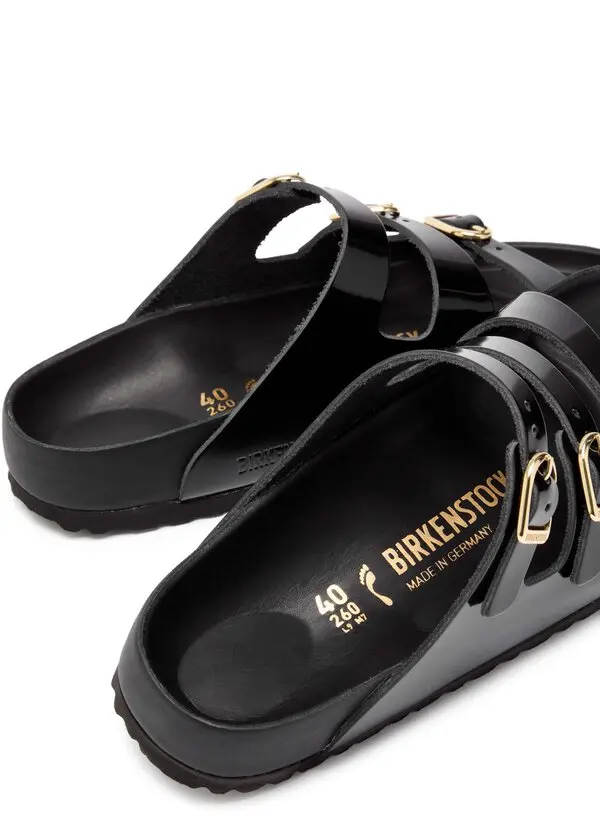 BIRKENSTOCK Patent Leather Sliders With Adjustable Buckles