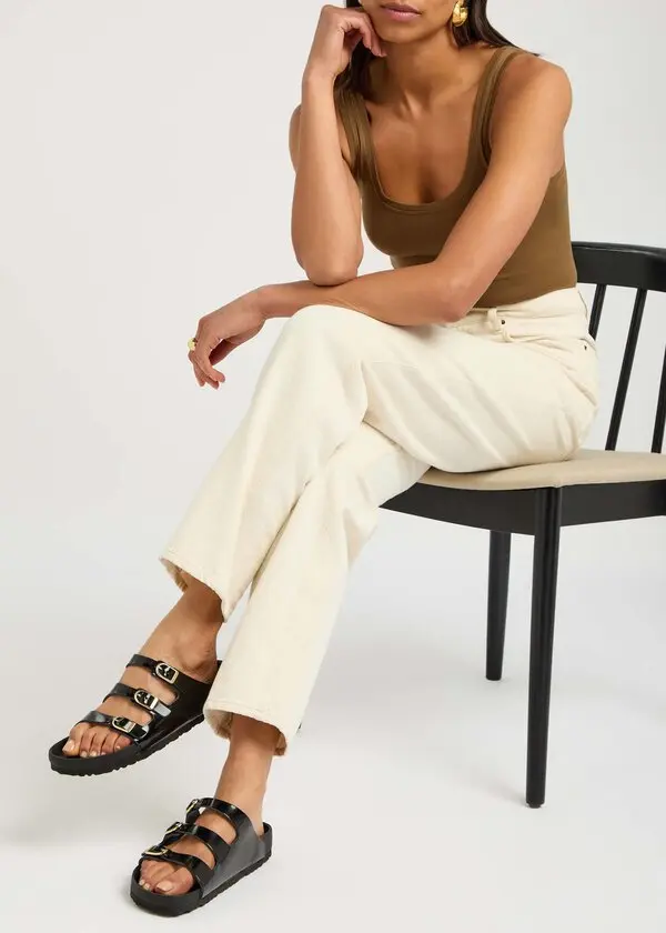 BIRKENSTOCK Patent Leather Sliders With Adjustable Buckles