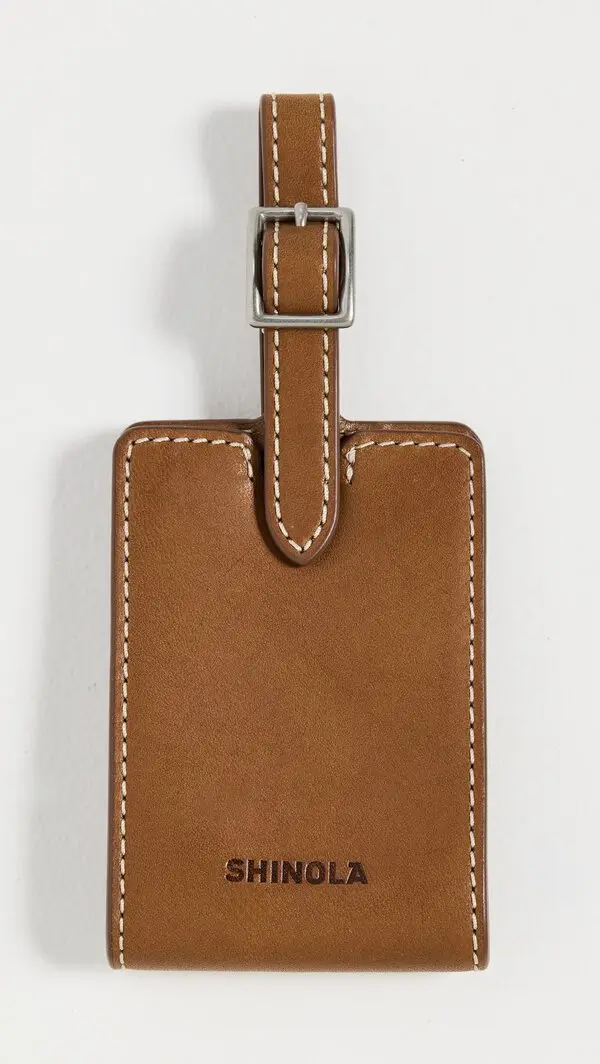 Shinola Leather Luggage Id Tag - Tan