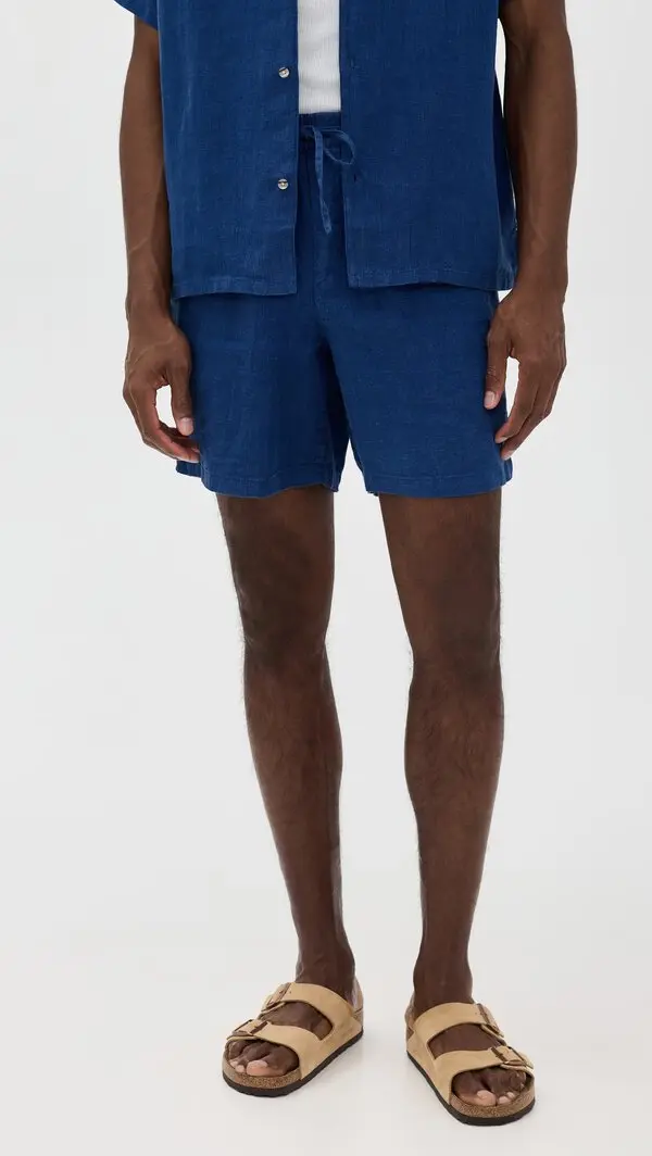 BATHER Linen Leisure Shorts - Navy