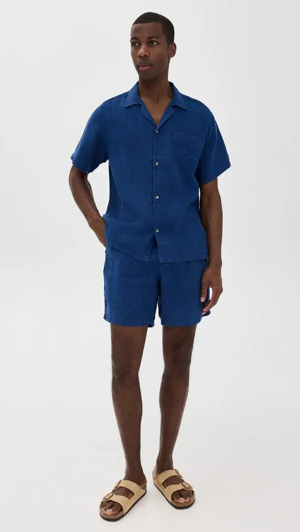 BATHER Linen Leisure Shorts - Navy