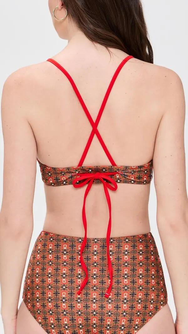 The Great. Reversible Bikini Top - Rust Tile Print/hot Red