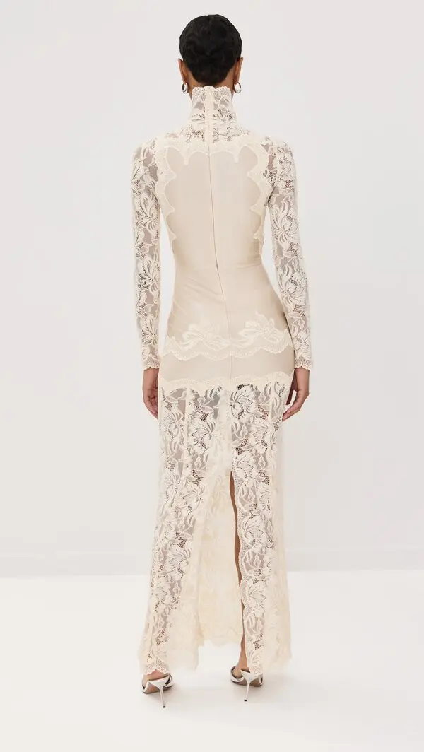 Rabanne Long Dress In Lace And Jersey - Ivory