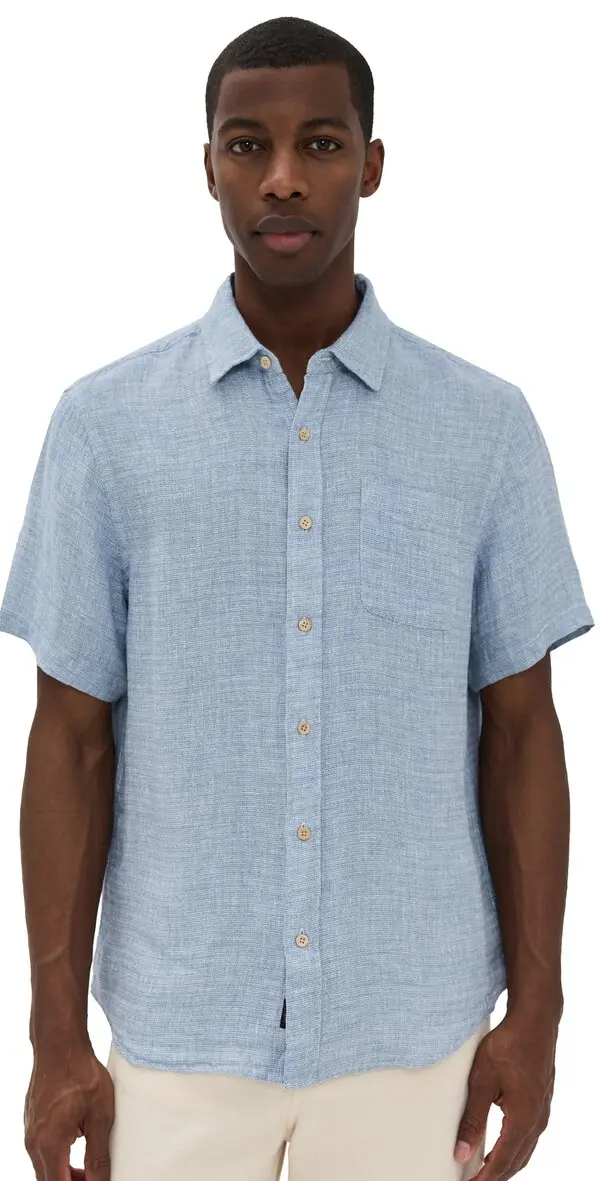 Faherty Brand Palma Basket Weave Linen Shirt - Blue