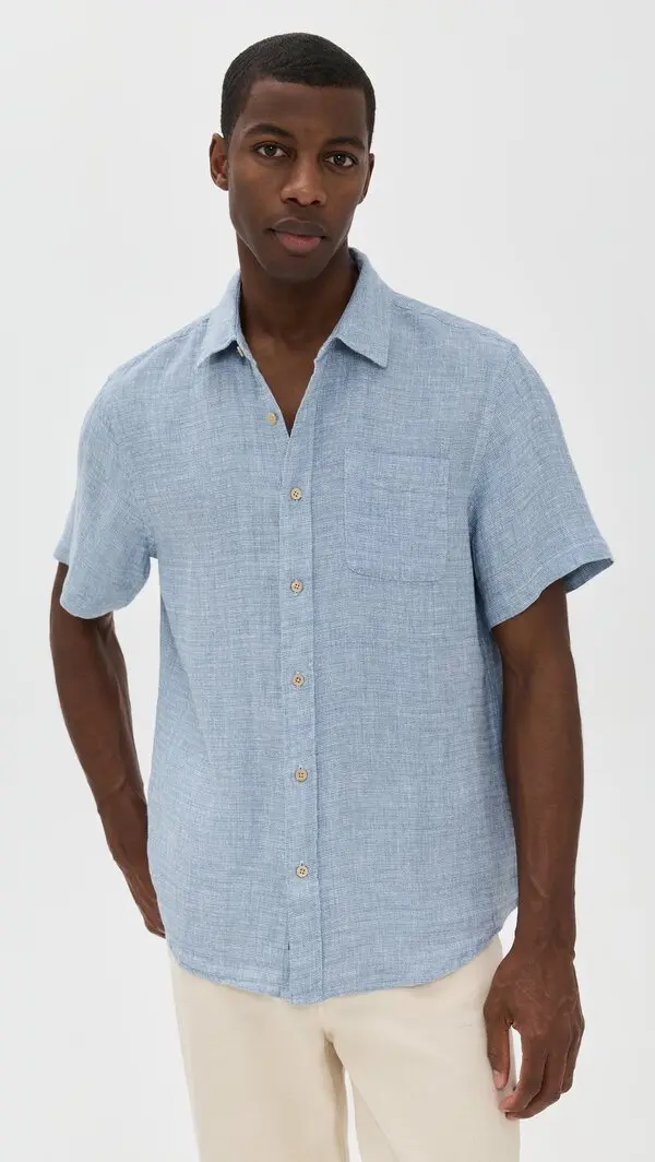 Faherty Brand Palma Basket Weave Linen Shirt - Blue