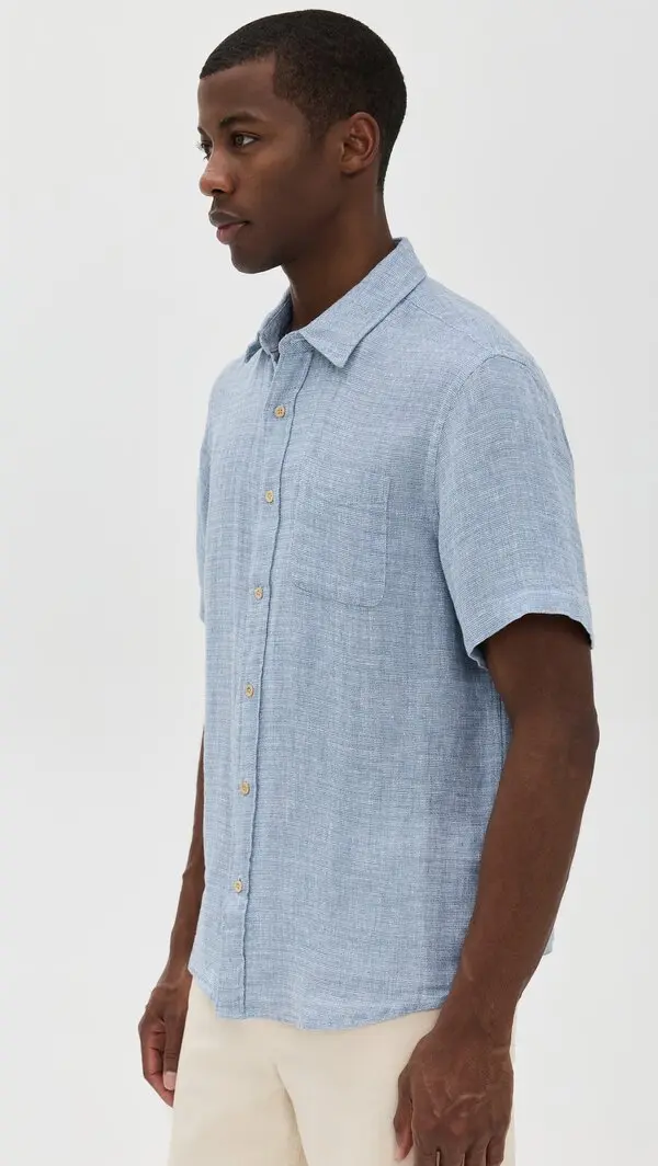 Faherty Brand Palma Basket Weave Linen Shirt - Blue