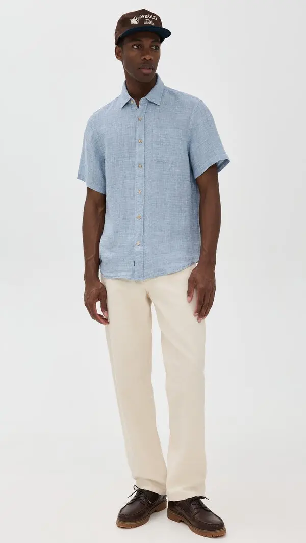 Faherty Brand Palma Basket Weave Linen Shirt - Blue
