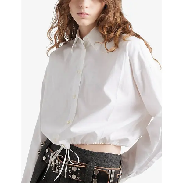 Prada Drawstring-hem Long-sleeve Cotton-poplin Shirt