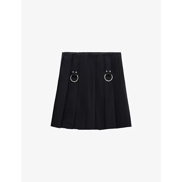Prada Wool Pleated Mini Skirt With Ring Hardware