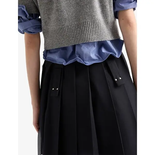 Prada Wool Pleated Mini Skirt With Ring Hardware